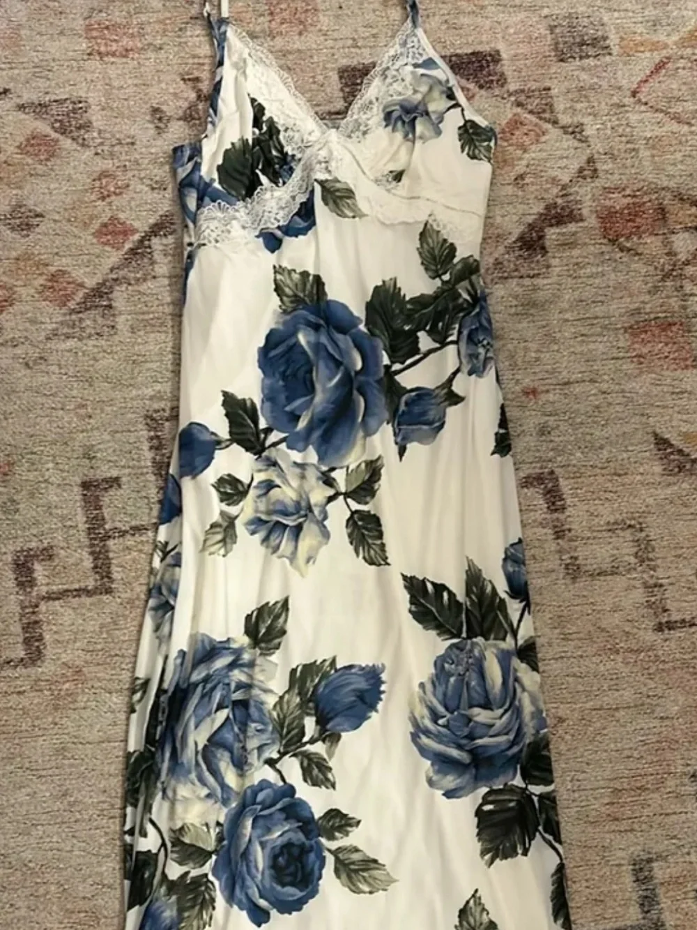 Dresses | White Slip Dress With Blue Floral Print | Poshmark